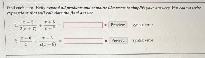 Solved Find each sum. Fully expand all products and combine | Chegg.com