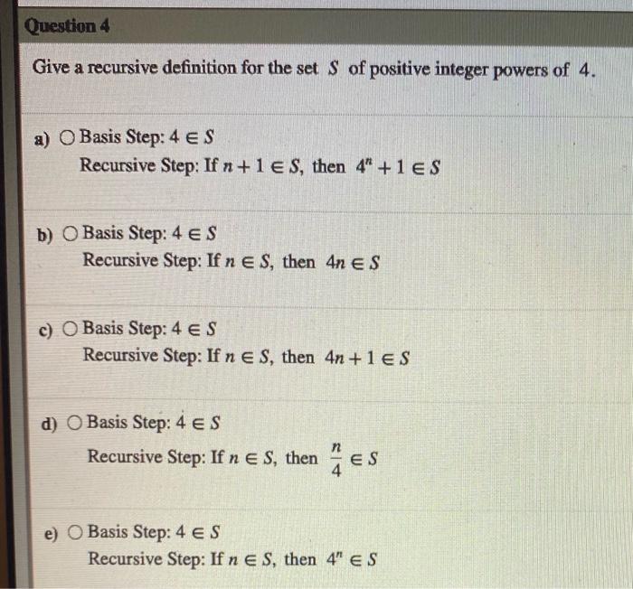 Solved Question 4 Give a recursive definition for the set S | Chegg.com