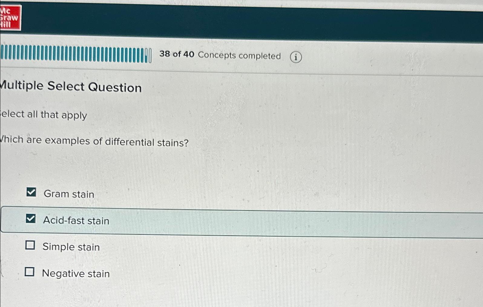 Solved 38 ﻿of 40 ﻿Concepts completed (i)Multiple Select | Chegg.com