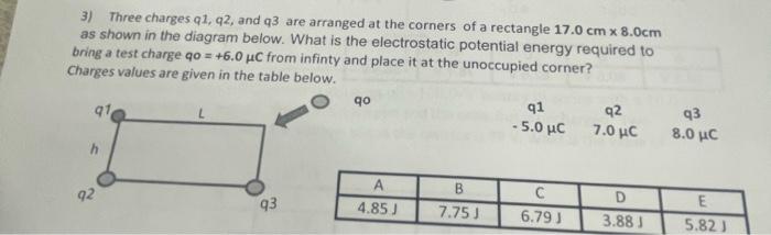 Solved 3) Three charges q1, q2, and q3 are arranged at the | Chegg.com