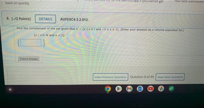 Solved Find the complement of the set given that U={x∣x∈I | Chegg.com