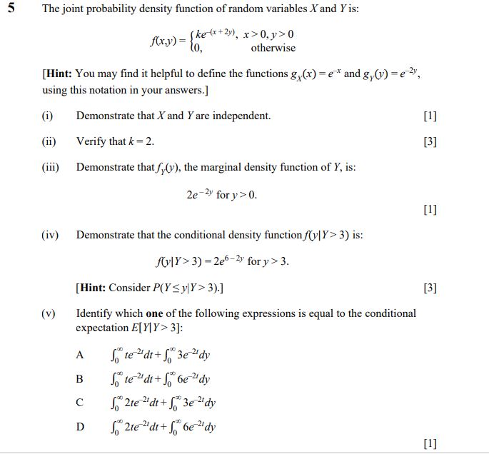 Solved 5 ﻿The joint probability density function of random | Chegg.com
