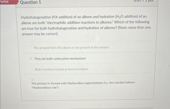 Solved Hydrohalogenation ( HX addition) of an alkene and | Chegg.com