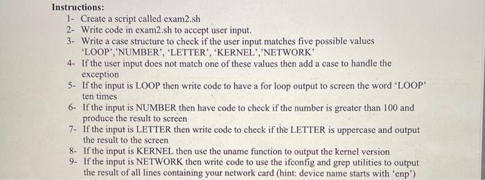 Solved Instructions: 1- Create a script called exam2.sh 2- | Chegg.com Solved Instructions: 1- Create a script called exam2.sh 2- | Chegg.com
