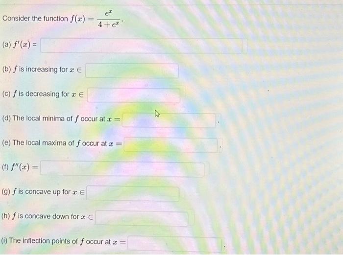 Solved nsider the function f(x)=4+exex f′(x)= f is | Chegg.com