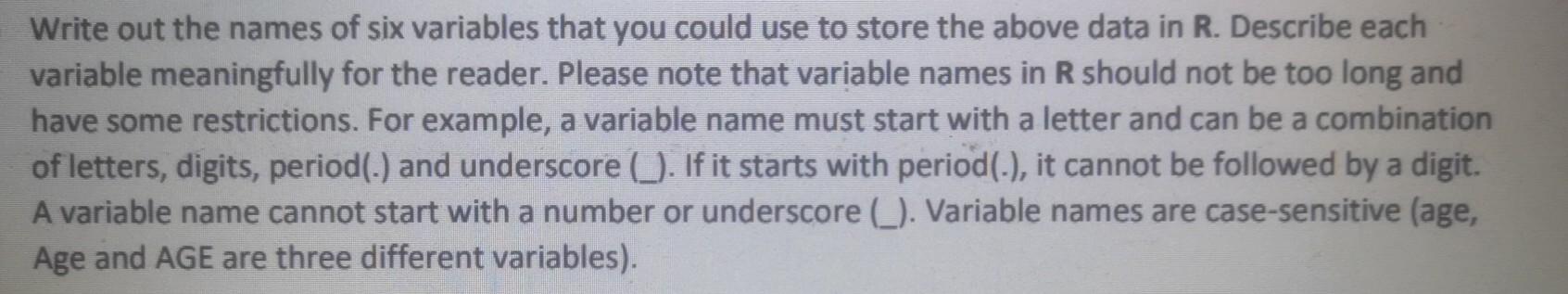Solved Write out the names of six variables that you could | Chegg.com