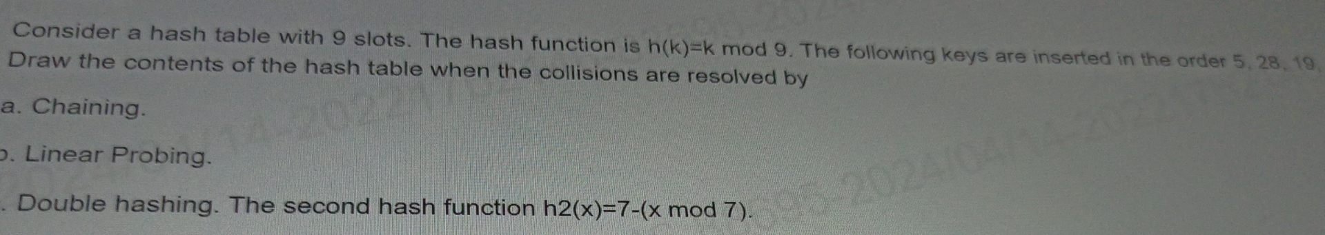 Solved Consider a hash table with 9 ﻿slots. The hash | Chegg.com
