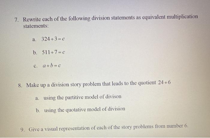 Solved 7. Rewrite each of the following division statements | Chegg.com