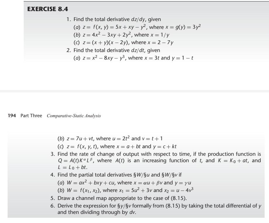 Solved 1. Find the total derivative dz/dy, given (a) | Chegg.com