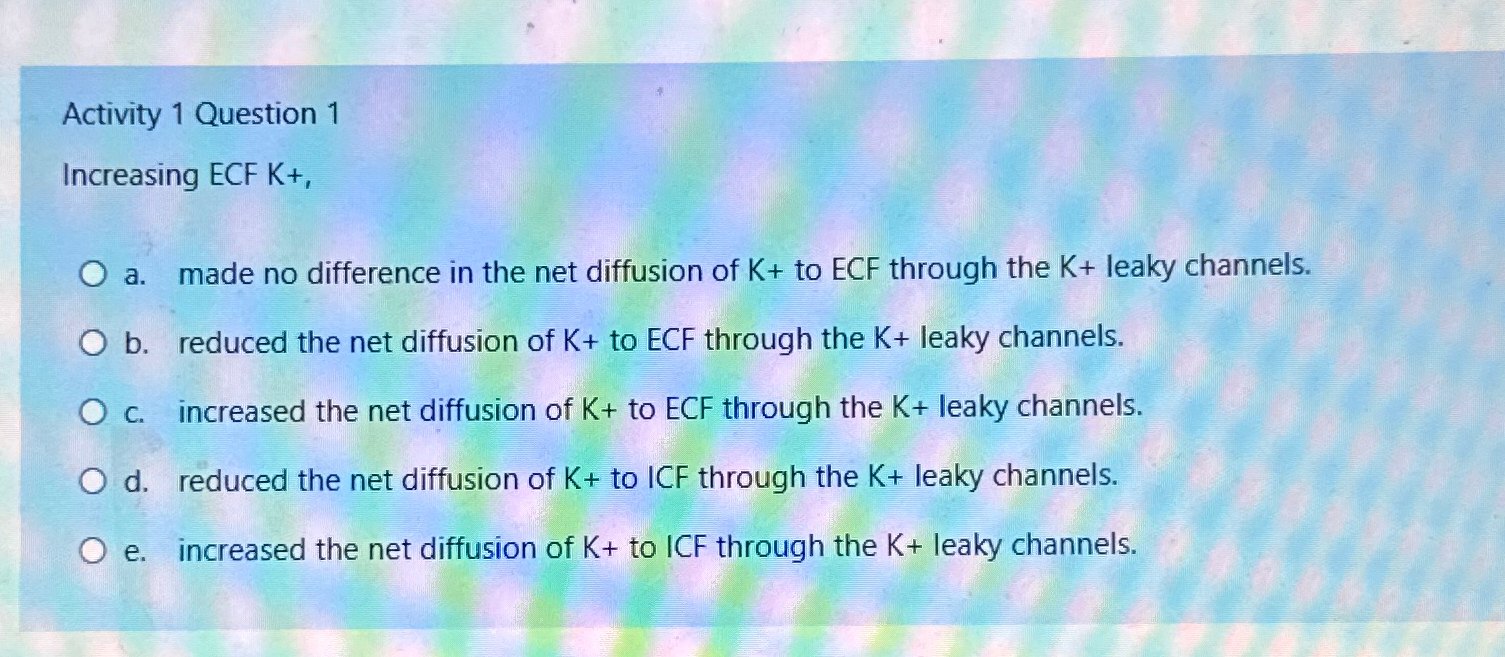 Solved Activity 1 ﻿Question 1Increasing ECF K+,a. ﻿made no | Chegg.com