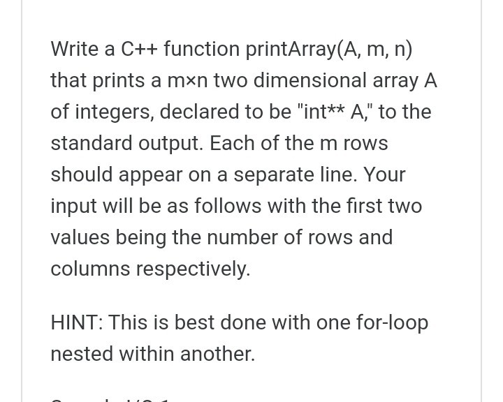Solved Write A C Function Printarray A M N That Prints