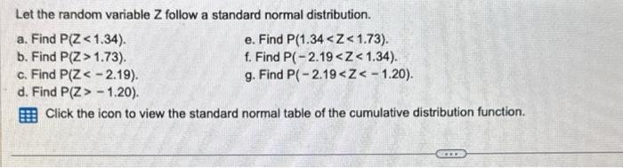 Solved Let the random variable Z follow a standard normal | Chegg.com