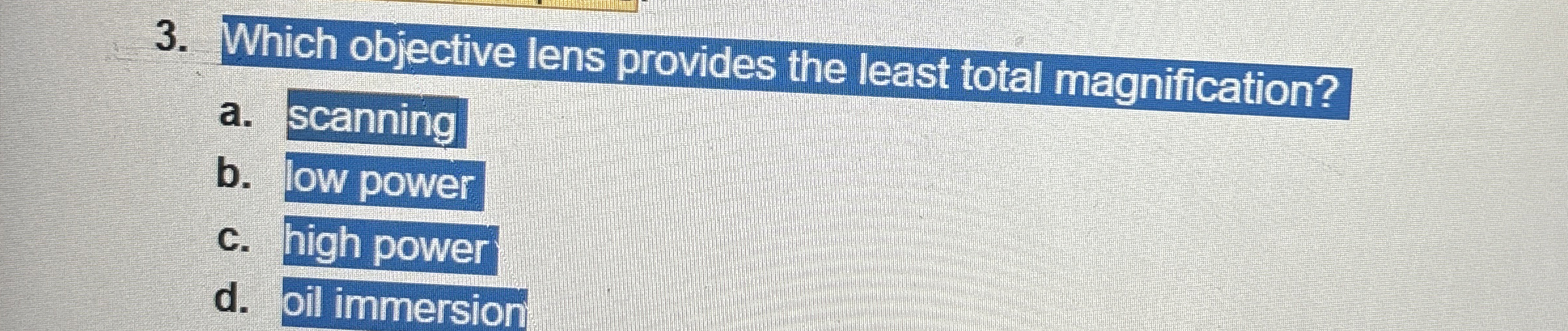 Solved Which objective lens provides the least total | Chegg.com