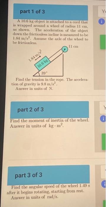 Solved A 10.6 kg object is attached to a cord that is | Chegg.com