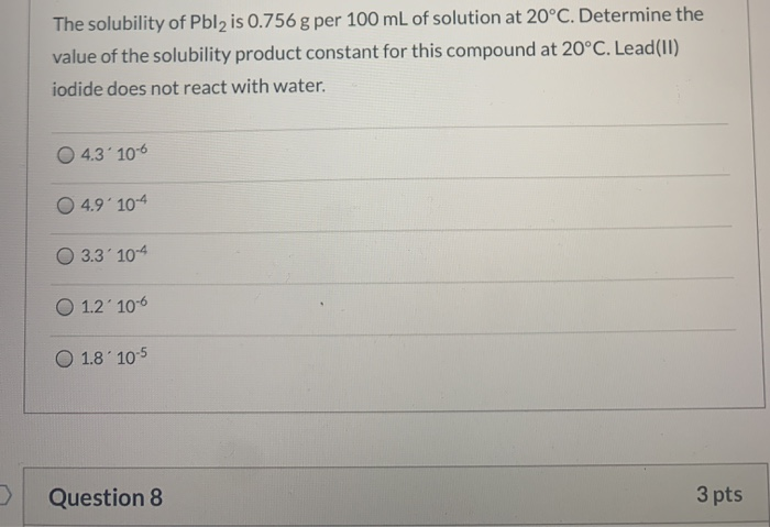 Solved The solubility of Pblz is 0.756 g per 100 mL of | Chegg.com