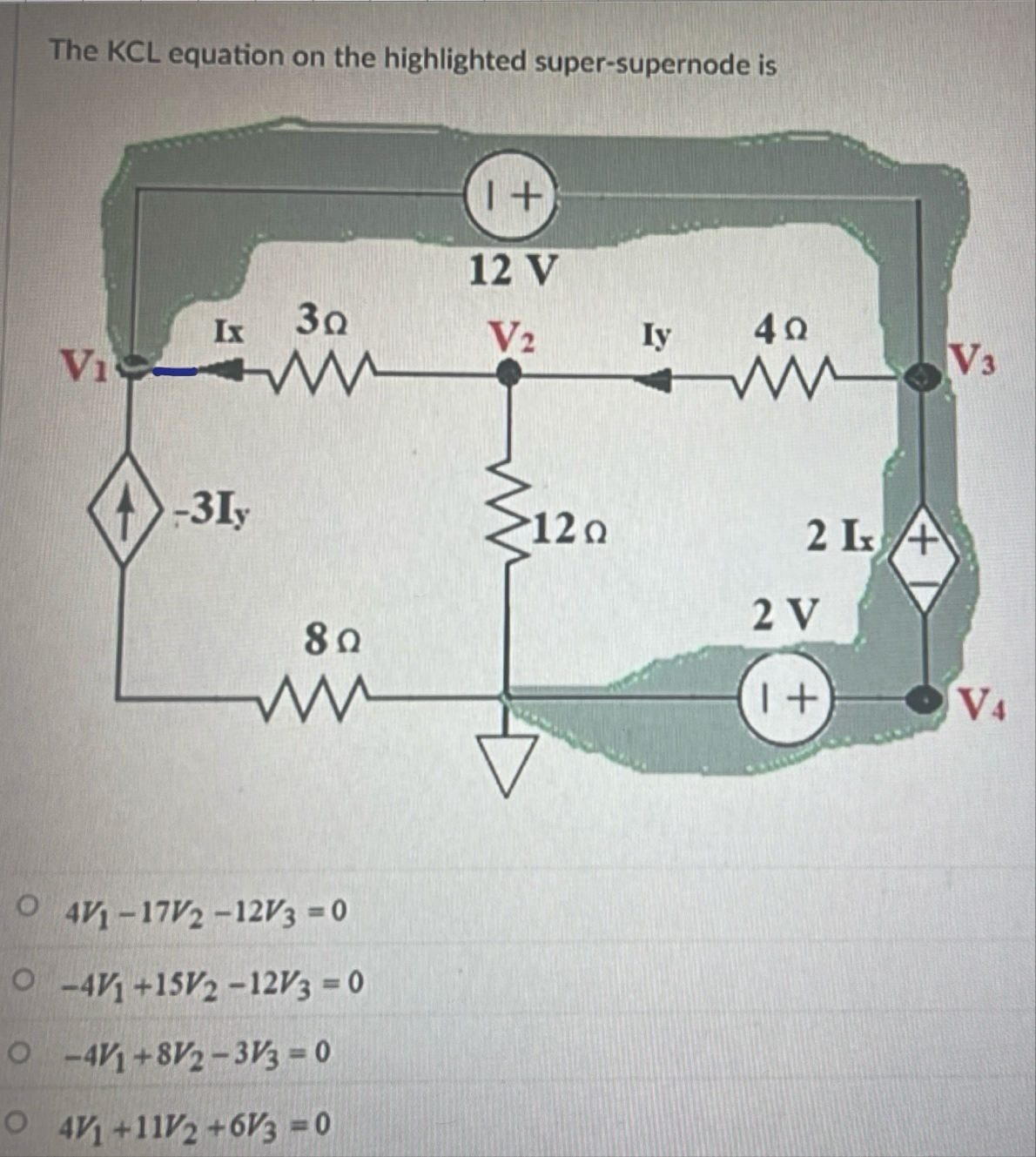 The KCL equation on the highlighted super-supernode | Chegg.com
