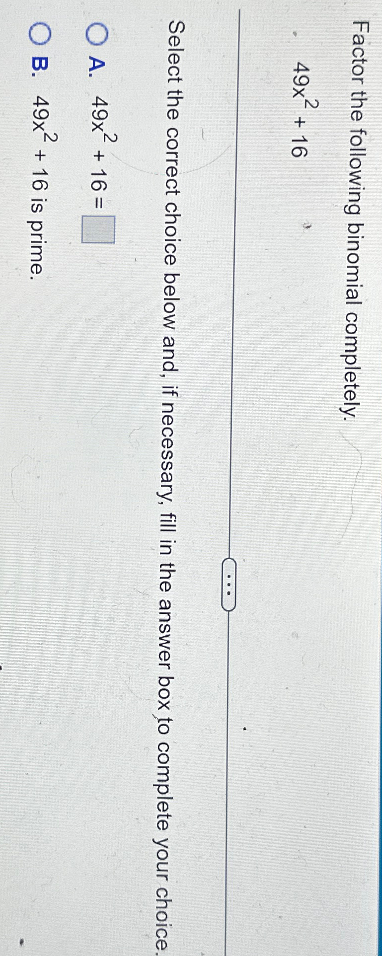 Solved Factor the following binomial | Chegg.com