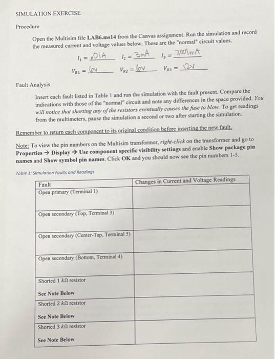 Solved Procedure Open the Multisim file LAB6.ms14 from the | Chegg.com