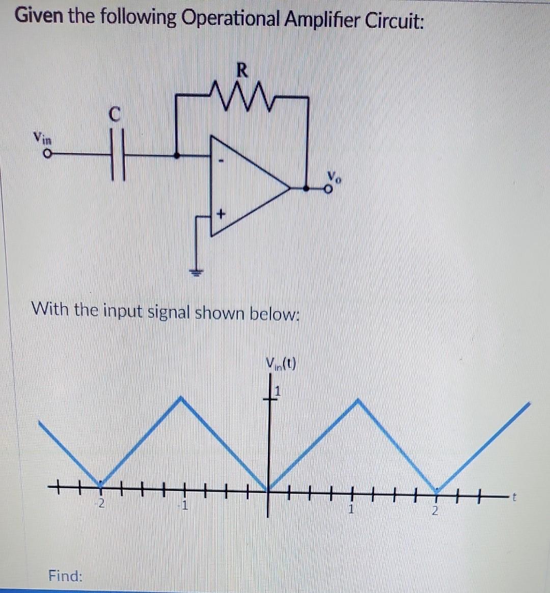 Solved Given the following Operational Amplifier Circuit: | Chegg.com
