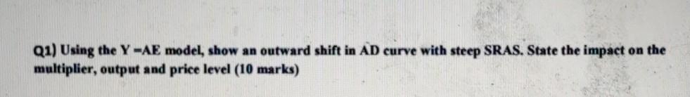 Solved Q1) Using the Y-AE model, show an outward shift in AD | Chegg.com