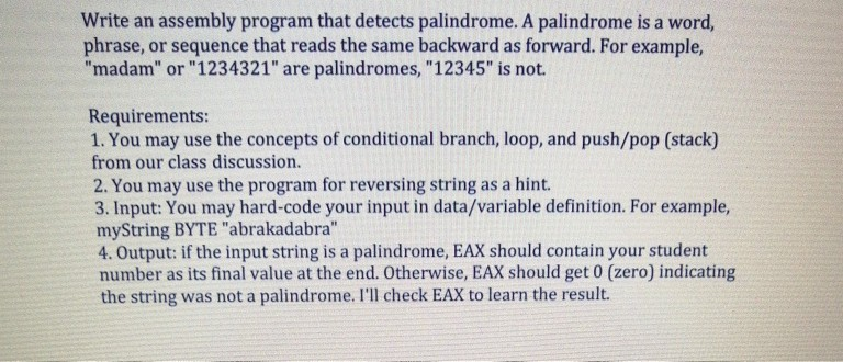 Solved Write code in ASSEMBLY LANGUAGE program for x86 | Chegg.com