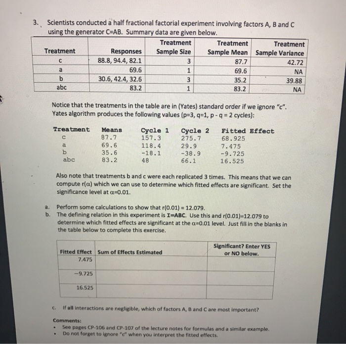 3. Scientists conducted a half fractional factorial | Chegg.com