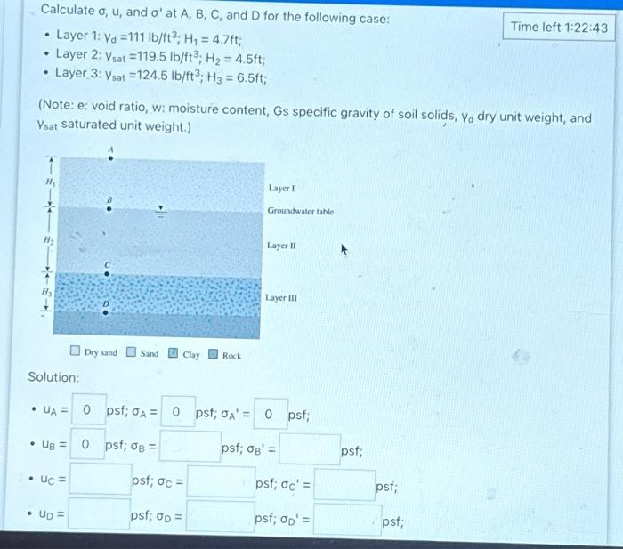 Solved Calculate o, u, and o' at A, B, C, and D for the | Chegg.com