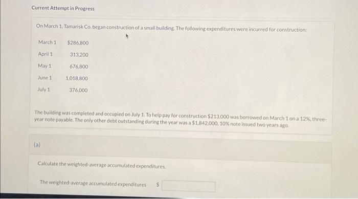Solved Current Attempt in Progress On March 1, Tamarisk Co. | Chegg.com