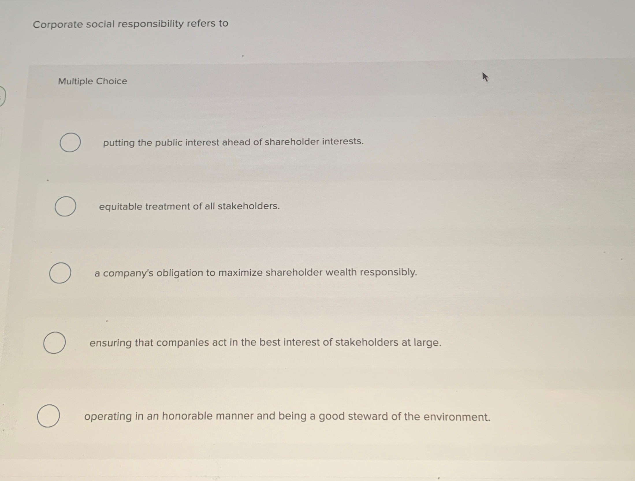 Solved Corporate social responsibility refers toMultiple | Chegg.com