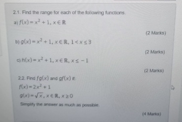 Solved 2.1. ﻿Find the range for each of the following | Chegg.com