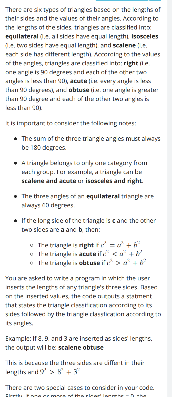 Solved There are six types of triangles based on the lengths | Chegg.com