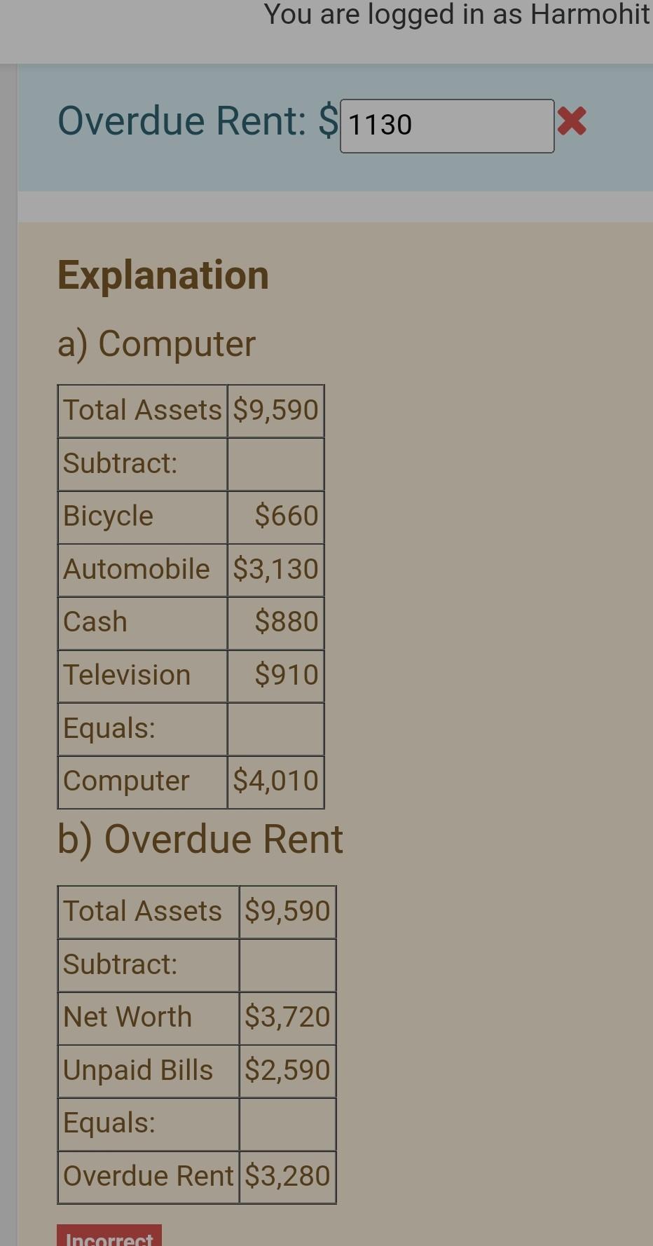 Solved Overdue Rent: Explanation a) Computer b) Overdue Rent | Chegg.com
