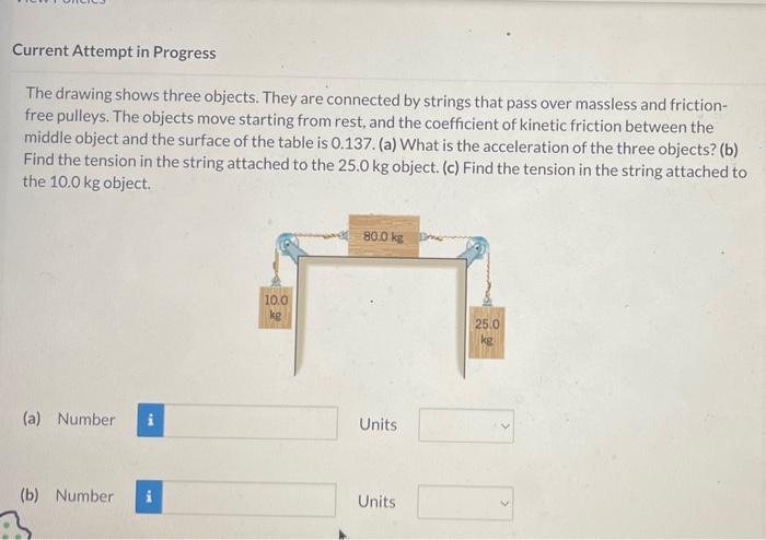 Solved The drawing shows three objects. They are connected | Chegg.com