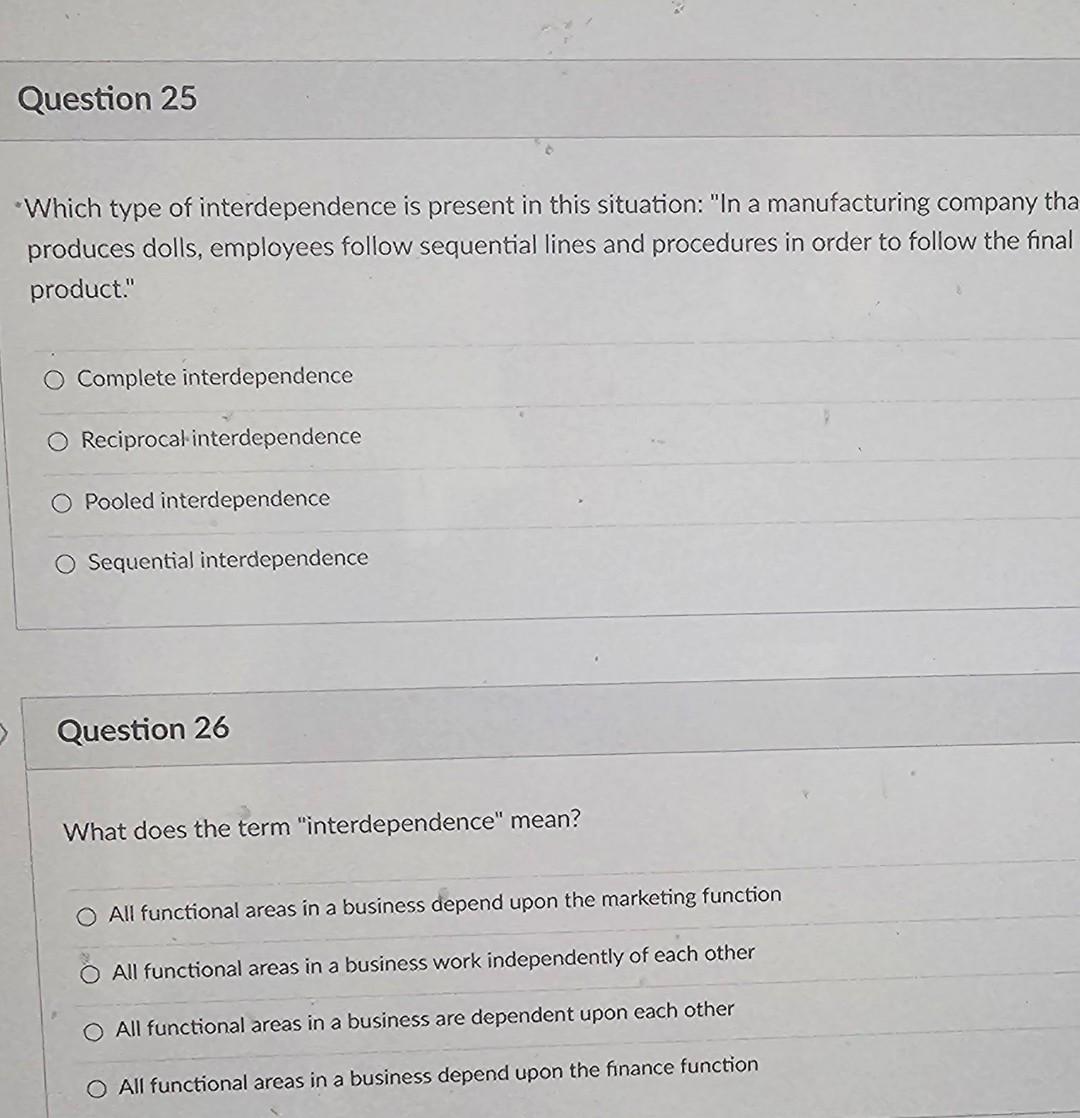 Solved "Which type of interdependence is present in this | Chegg.com