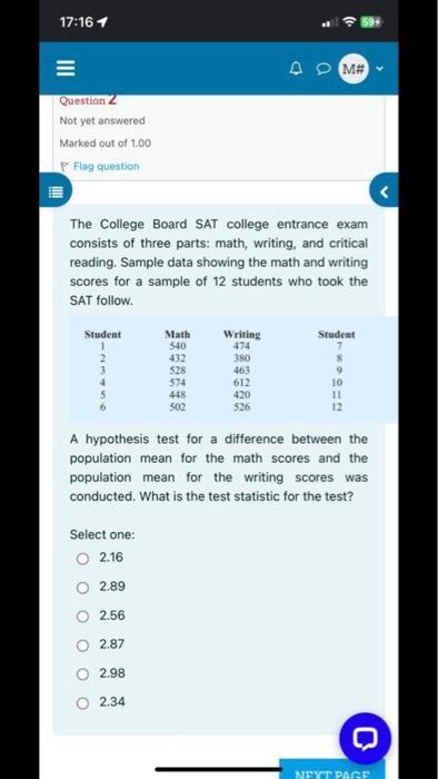 Solved The College Board SAT college entrance exam consists | Chegg.com