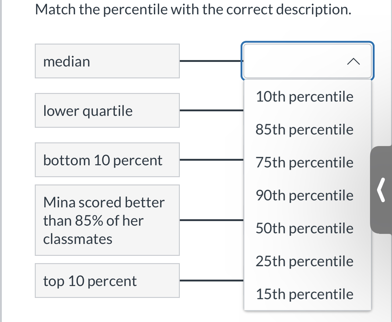 Solved Match the percentile with the correct description. | Chegg.com
