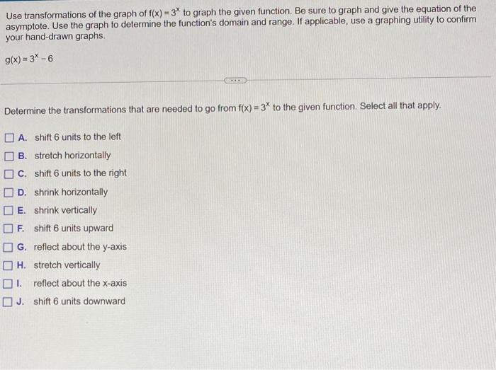 Solved Use transformations of the graph of f(x)=3x to graph | Chegg.com
