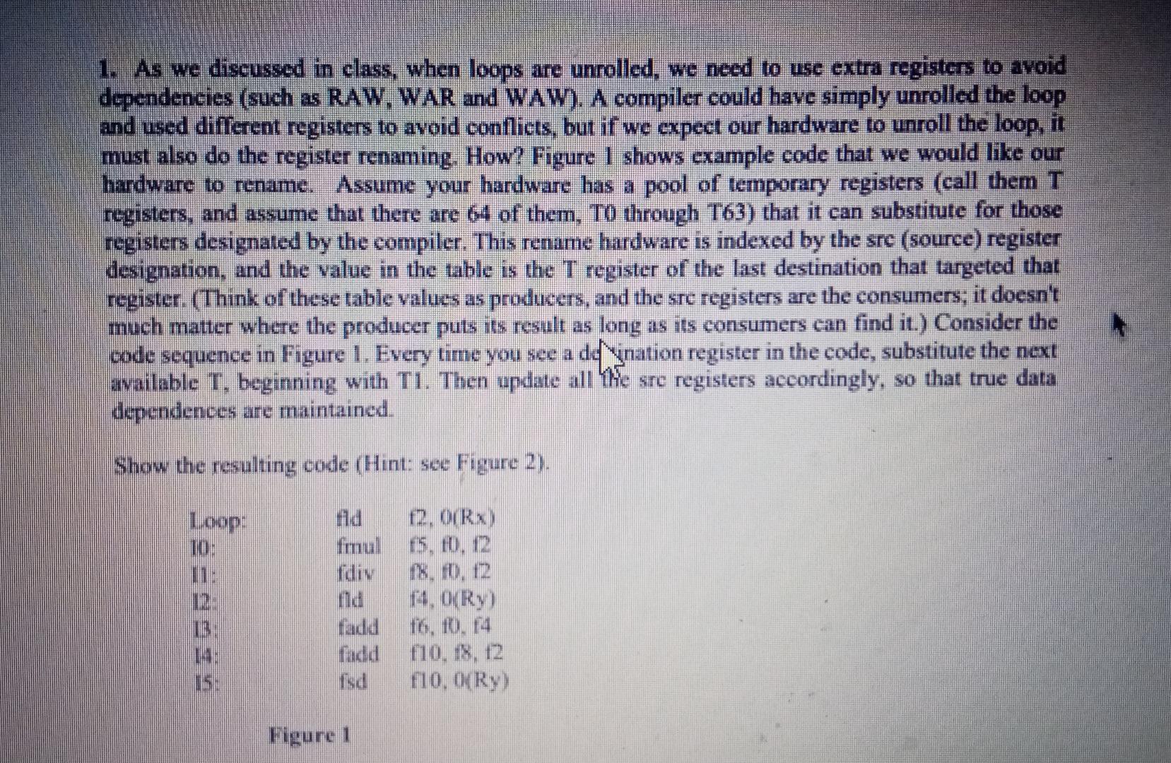 Solved 1. As we discussed in class, when loops are unrolled, | Chegg.com