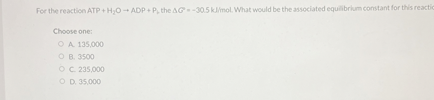 Solved For the reaction ATP +H2O→ADP+Pi, ﻿the | Chegg.com