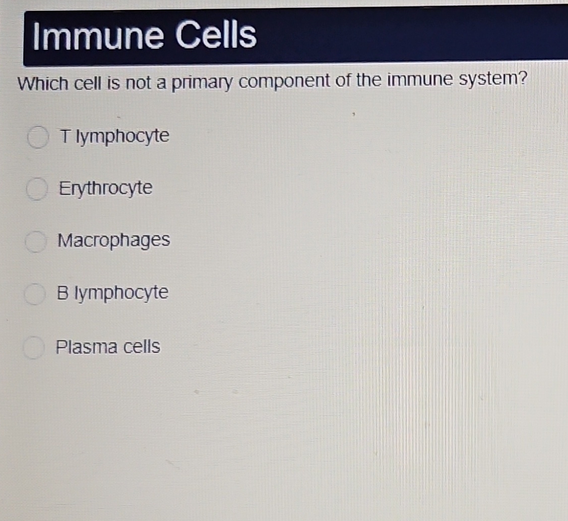 Solved Immune CellsWhich cell is not a primary component of | Chegg.com