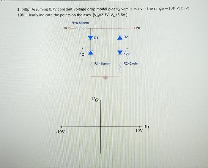 Solved 1. (40p) Assuming 0.7V constant voltage drop model | Chegg.com