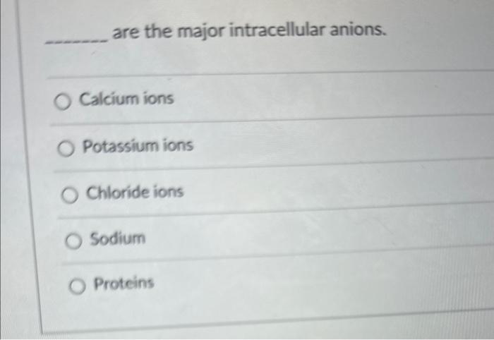 Solved are the major intracellular anions. Calcium ions | Chegg.com