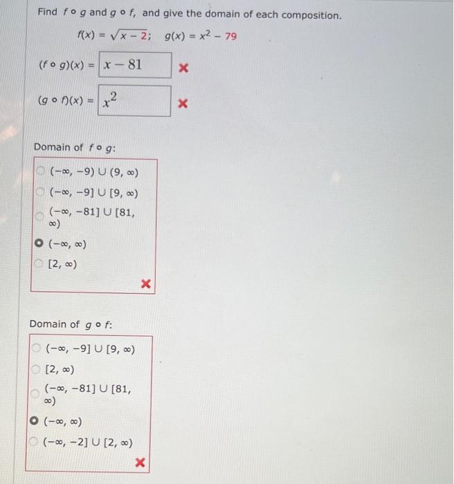 Solved Find f∘g and g∘f, and give the domain of each | Chegg.com