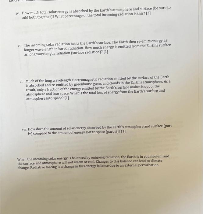 Solved PART 2: Earth's energy balance The surface | Chegg.com