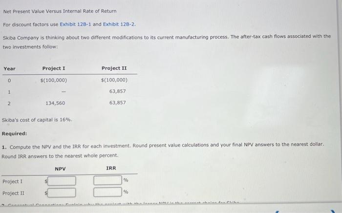 Solved Net Present Value Versus Internal Rate of Return For | Chegg.com