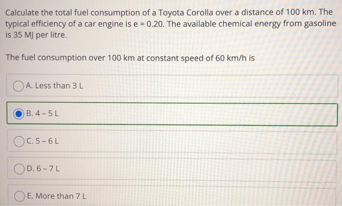 Solved Calculate the total fuel consumption of a Toyota | Chegg.com