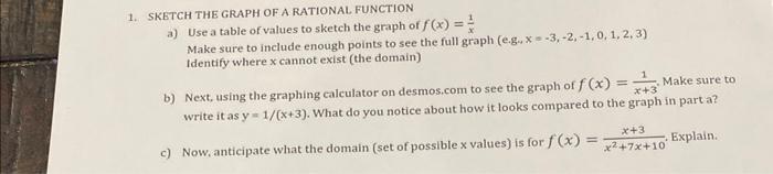 Solved 1. SKETCH THE GRAPH OF A RATIONAL FUNCTION a) Use a | Chegg.com