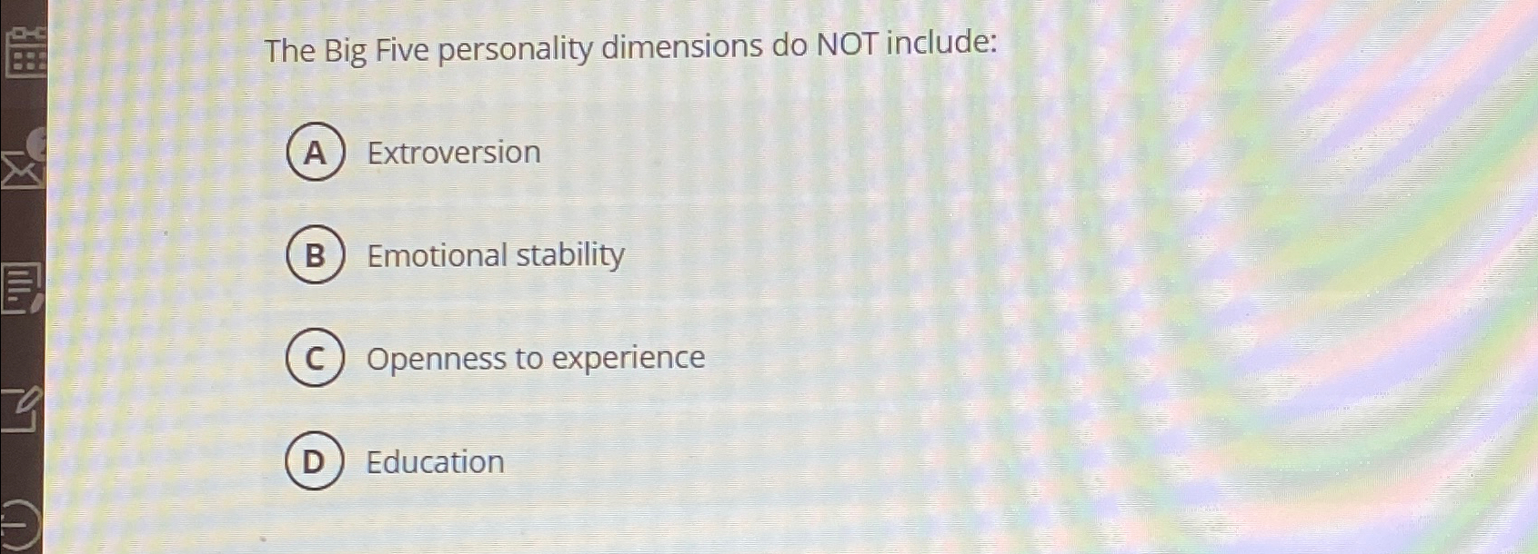 Solved The Big Five personality dimensions do NOT | Chegg.com