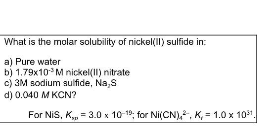 Solved What is the molar solubility of nickel(II) sulfide | Chegg.com
