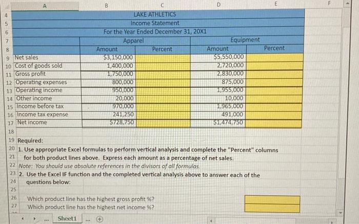 Solved 1. Use appropriate Excel formulas to perform vertical | Chegg.com